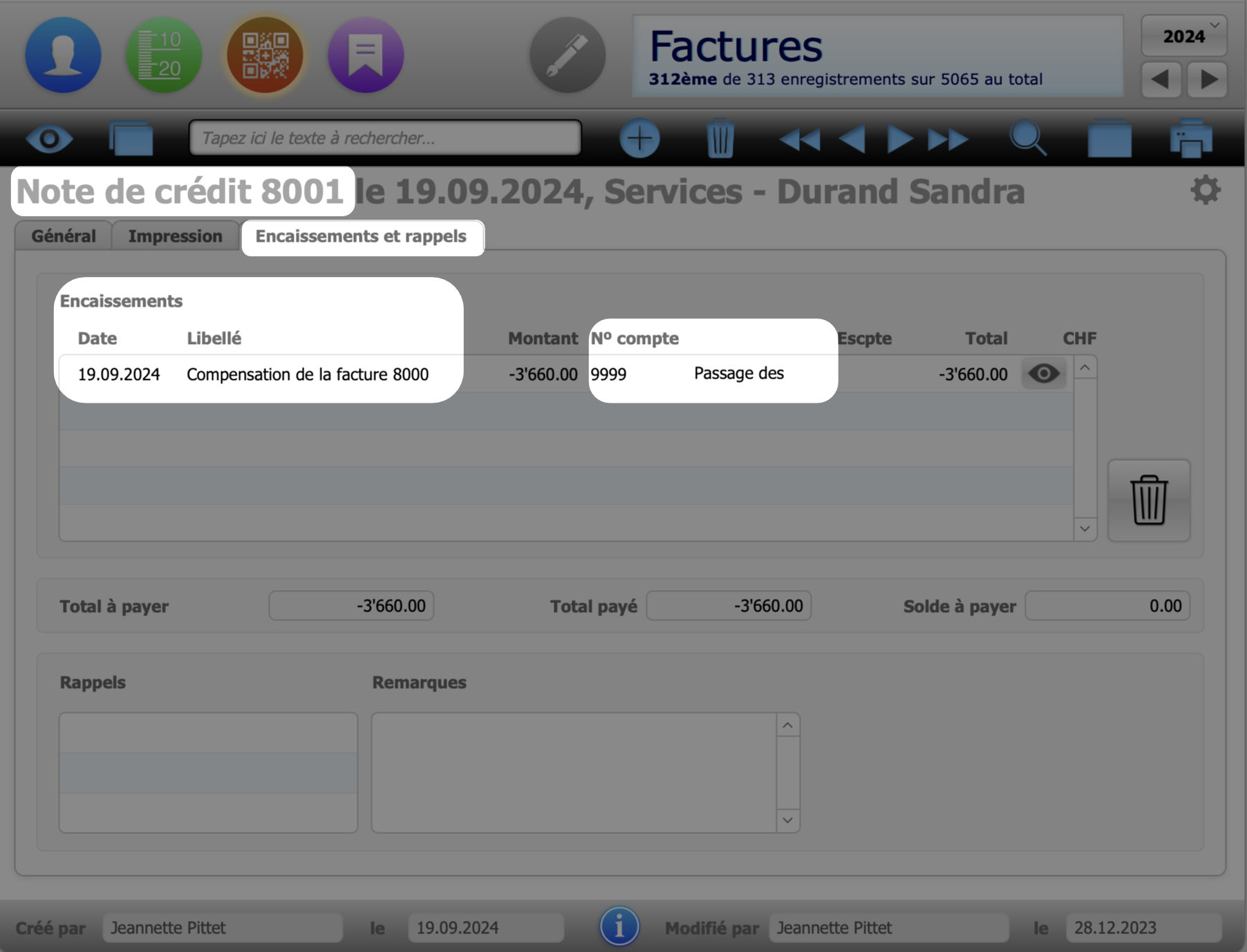 Créditer une facture - ComptaBase